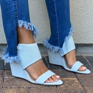 Urban Outfitters | Shoes | Powder Blue Perforated Band Slingback Wedge ...